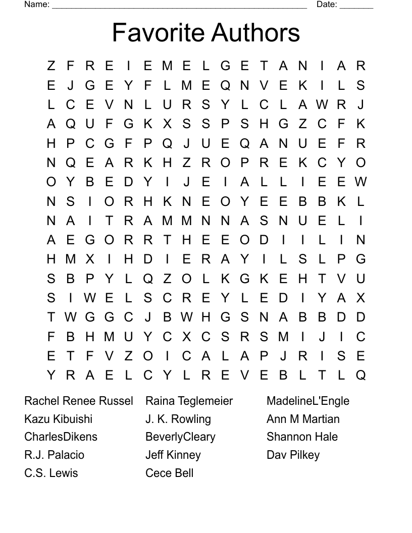 Favorite Authors Word Search WordMint