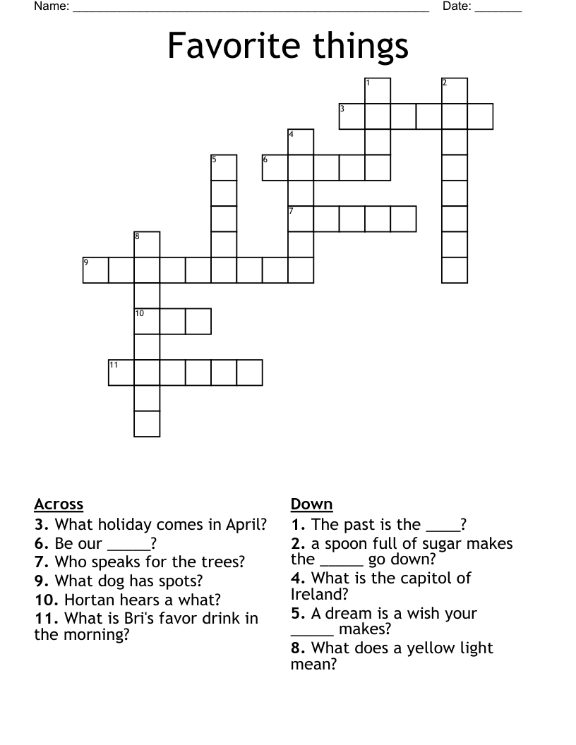 Favorite Things Crossword WordMint favorite-things-crossword-wordmint