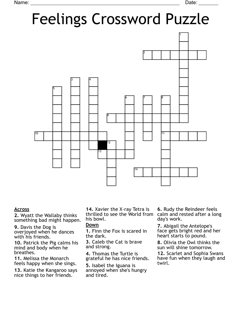 Feelings Crossword Puzzle - WordMint