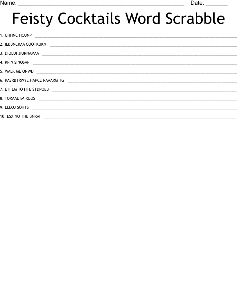 Feisty Cocktails Word Scrabble Word Scramble - WordMint
