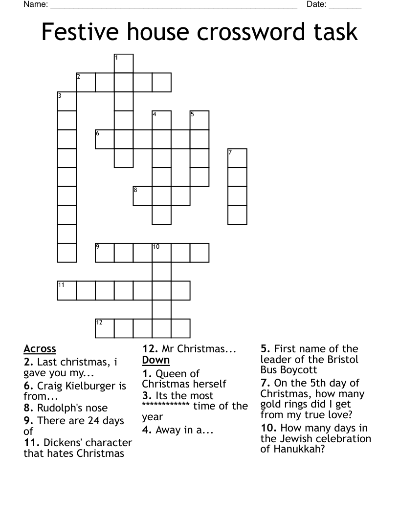 Festive house crossword task - WordMint