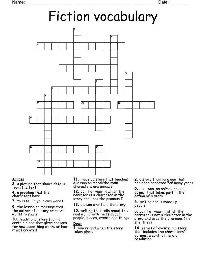 Fiction vocabulary Crossword - WordMint