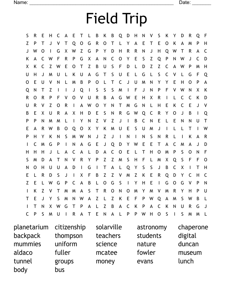 Field Trip Word Search - WordMint