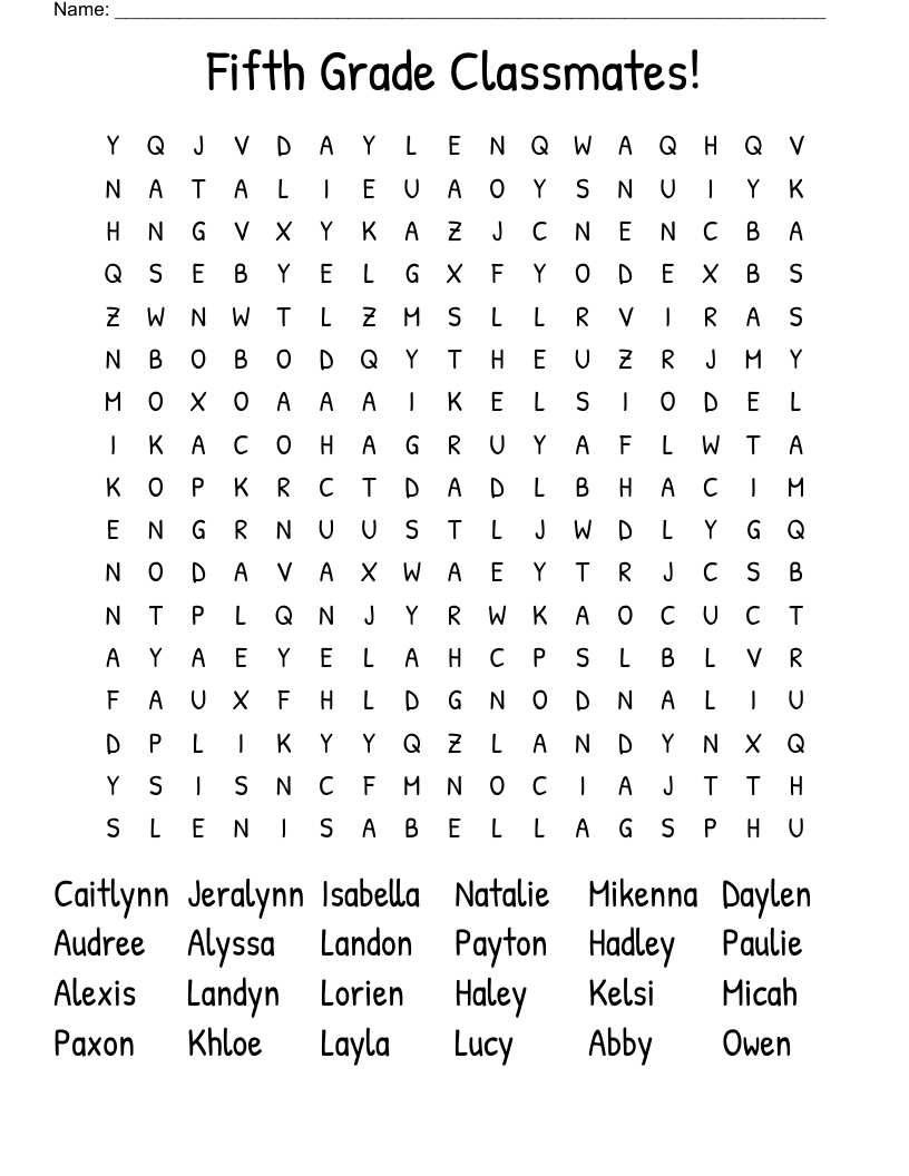 Fifth Grade Classmates Word Search WordMint