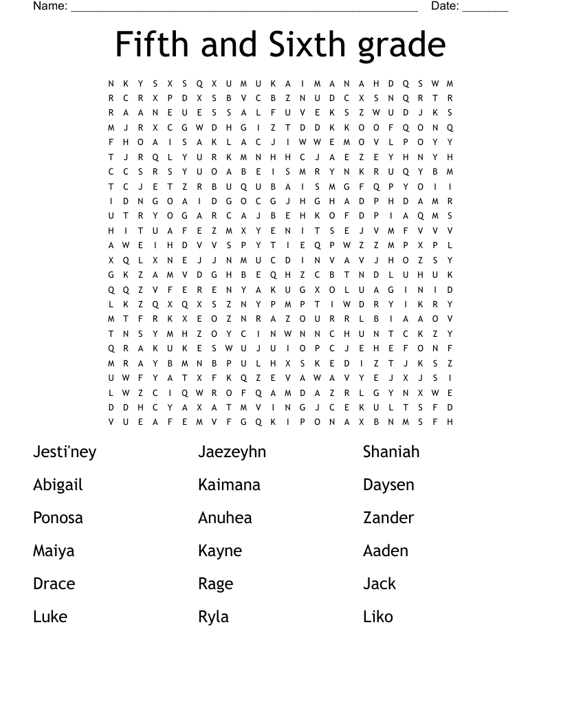 Fifth and Sixth grade Word Search - WordMint