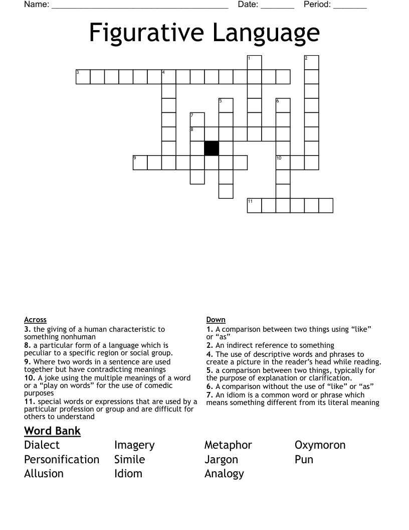 Figurative Language Crossword - WordMint
