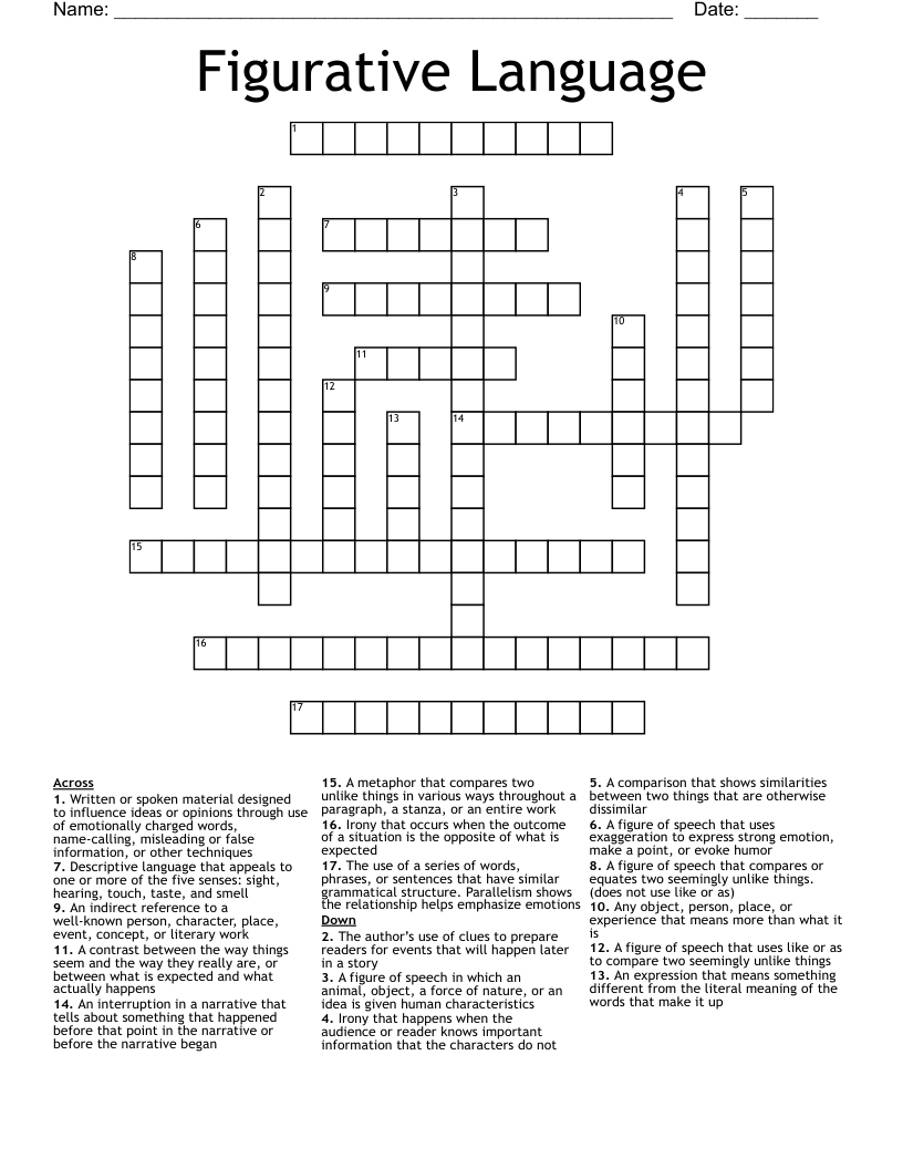 Figurative Language Crossword - WordMint