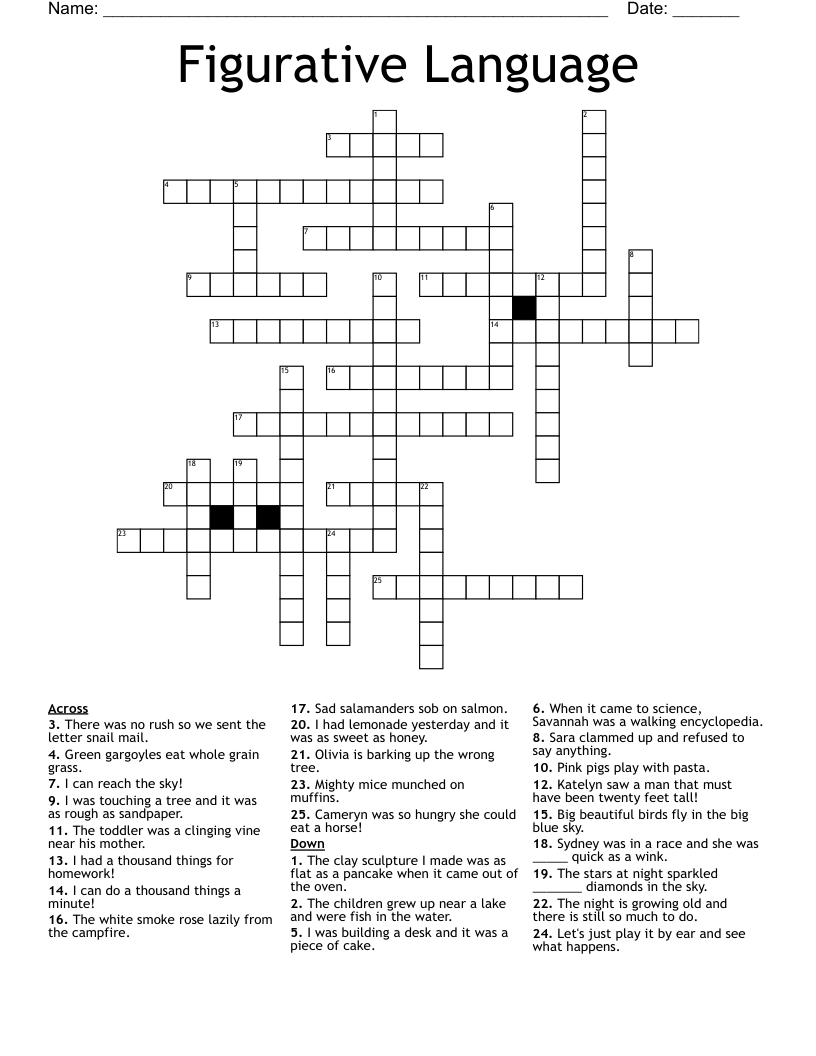Figurative Language Crossword - WordMint