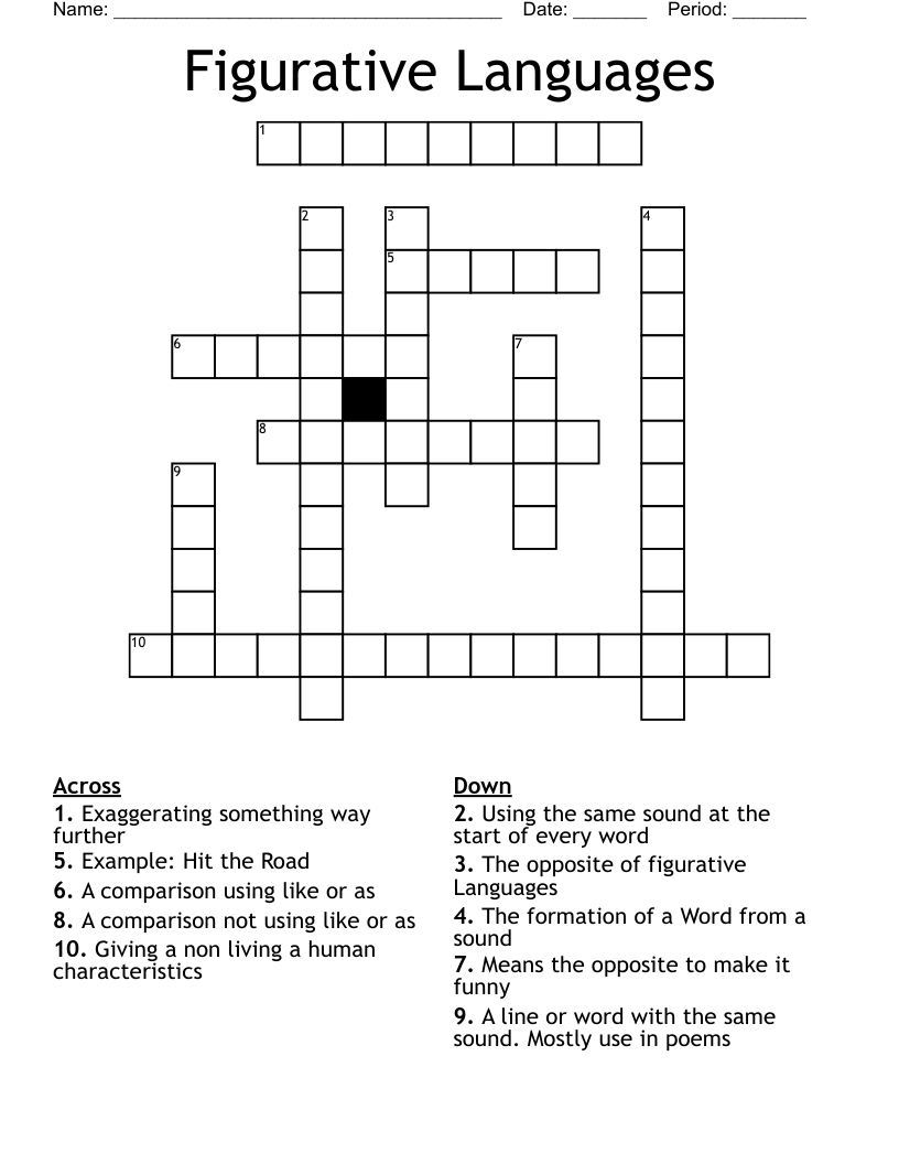 Figurative Languages Crossword - WordMint