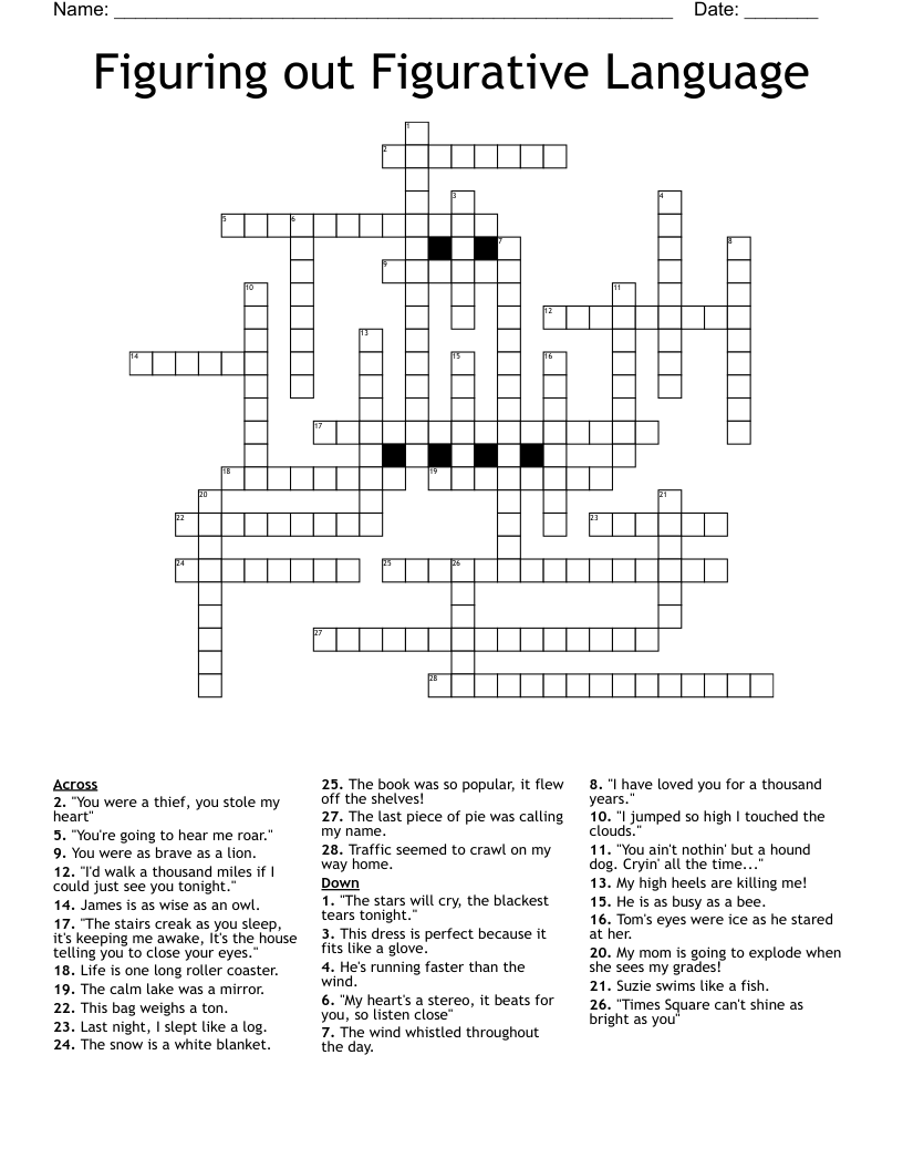 Figuring out Figurative Language Crossword - WordMint