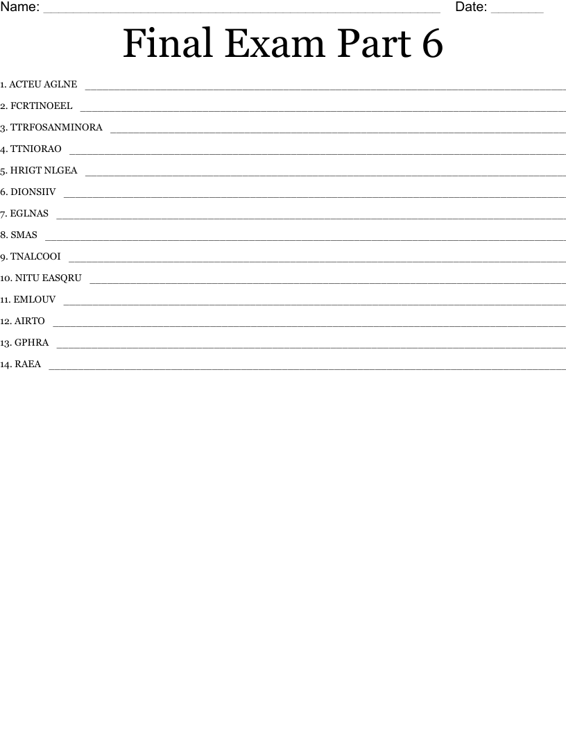 Final Exam Part 6 Word Scramble - WordMint