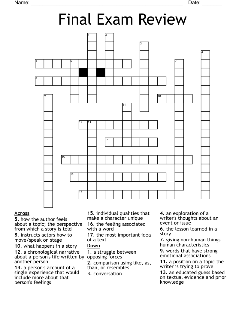 Final Exam Review Crossword - WordMint