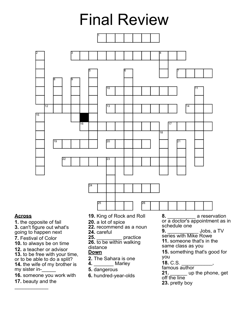 Final Review Crossword - WordMint