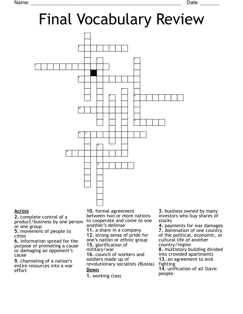 Final Vocabulary Review Crossword - WordMint