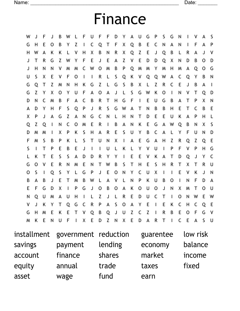 Finance Word Search WordMint