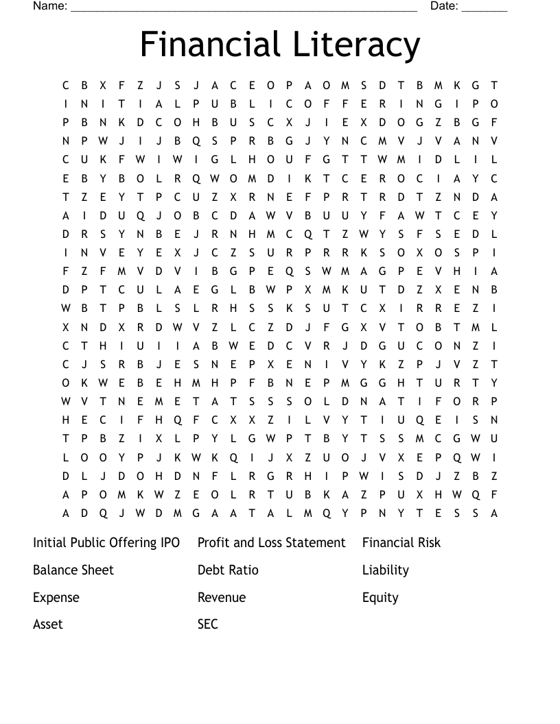 Financial Literacy Word Search - WordMint