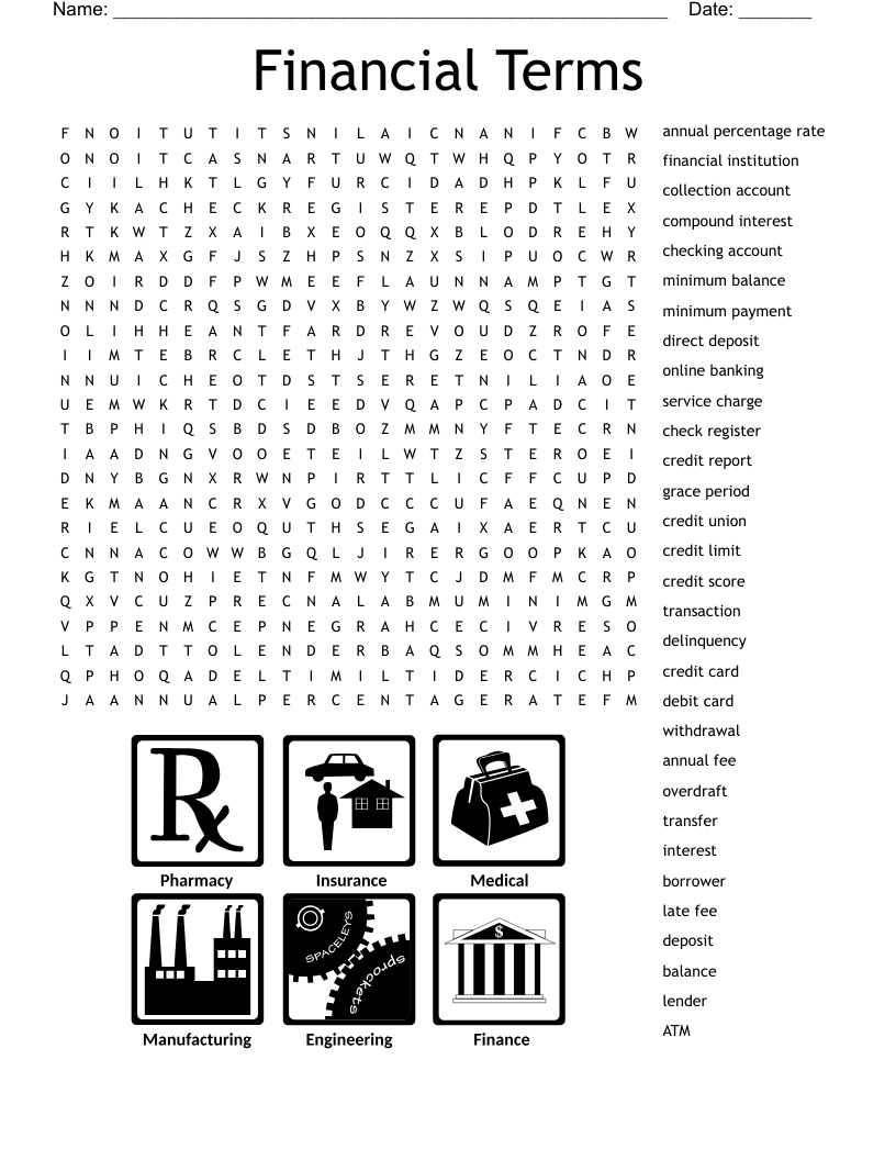 Banking Terms Word Search WordMint