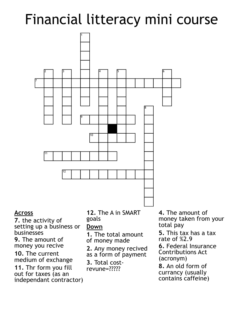 Financial litteracy mini course Crossword - WordMint