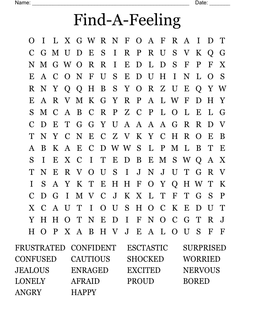 Find A Feeling Word Search WordMint