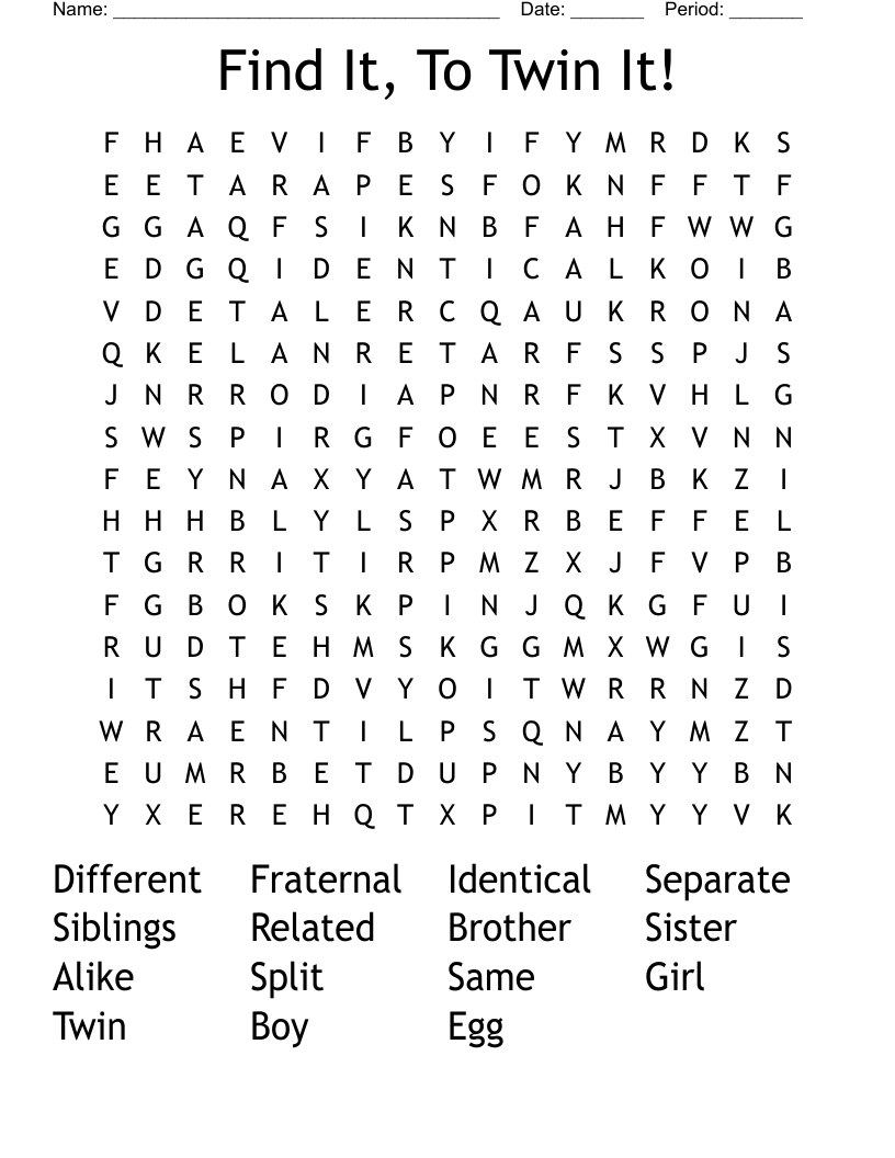 Find It, To Twin It! Word Search - WordMint