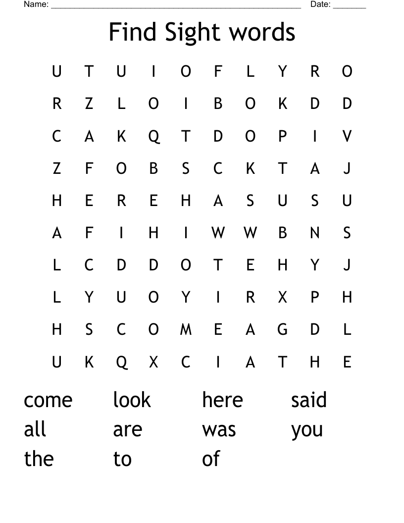 Find Sight words Word Search - WordMint