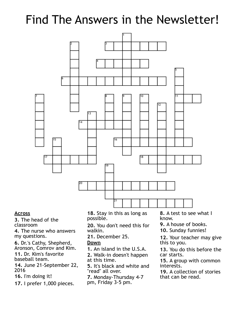 Find The Answers in the Newsletter! Crossword - WordMint