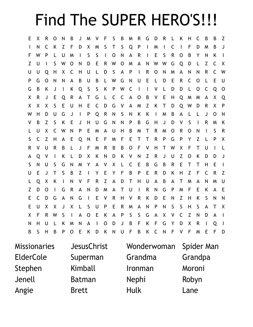 Find The SUPER HERO'S!!! Word Search - WordMint