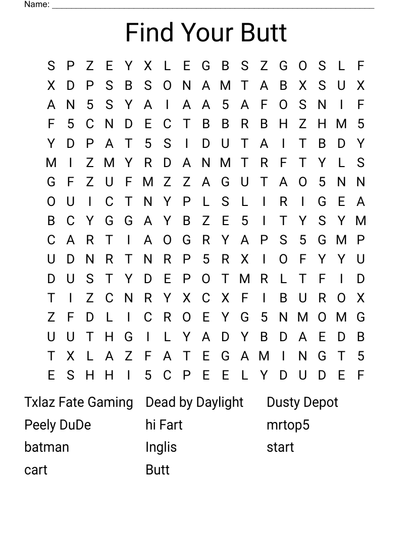 Find Your Butt Word Search - WordMint