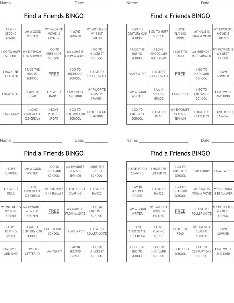 Find a Friends BINGO - WordMint