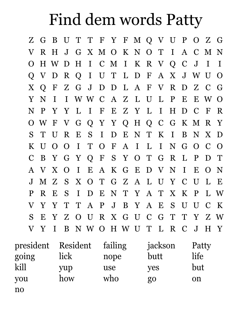 Find dem words Patty Word Search - WordMint