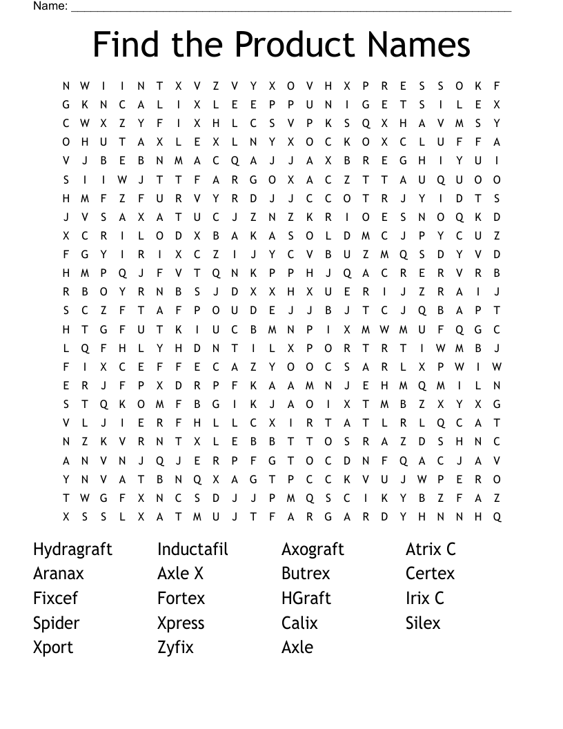 Find The Product Names Word Search WordMint