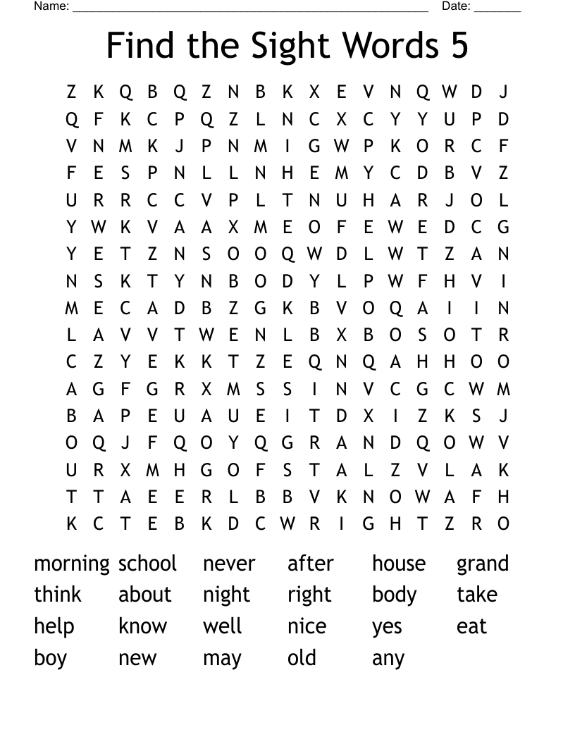 Find the Sight Words 5 Word Search - WordMint