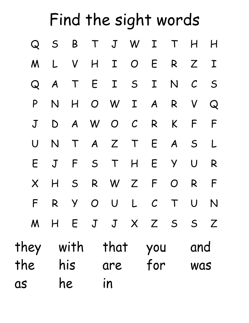 Find the sight words Word Search - WordMint