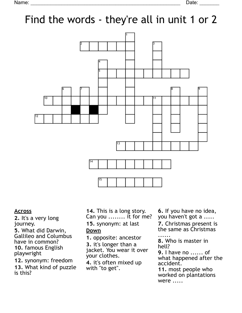 Find The Words They re All In Unit 1 Or 2 Crossword WordMint