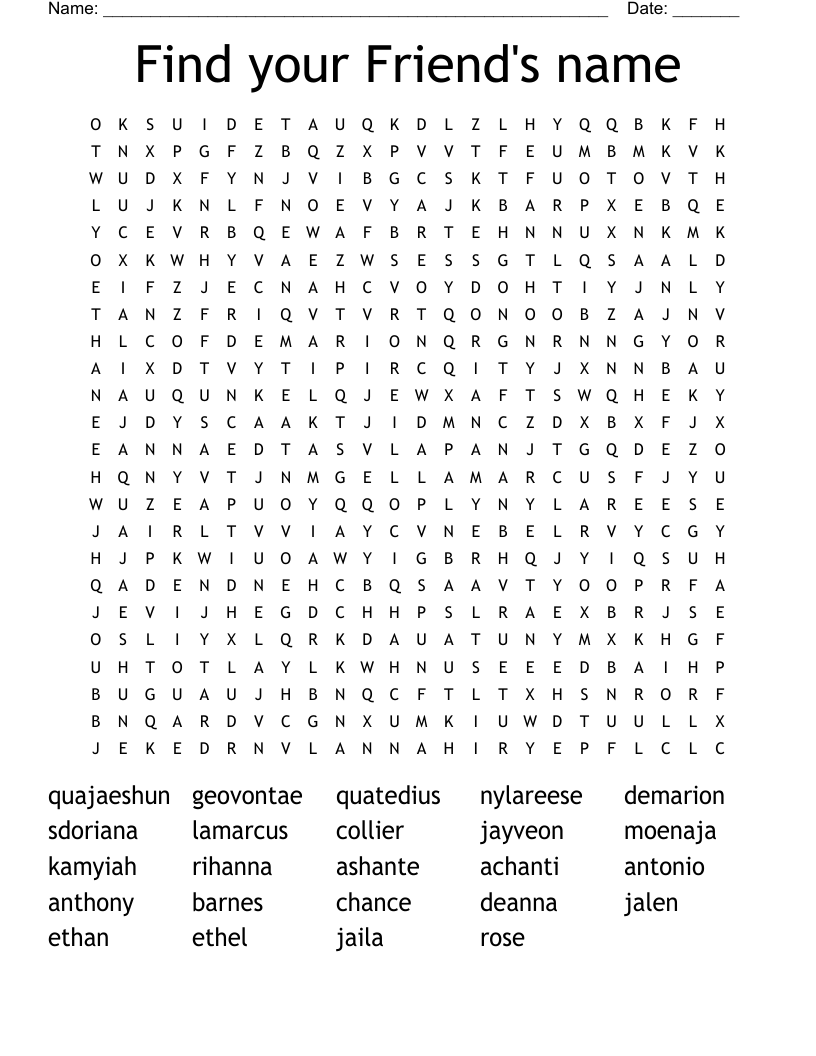 Find your Friend's name Word Search - WordMint