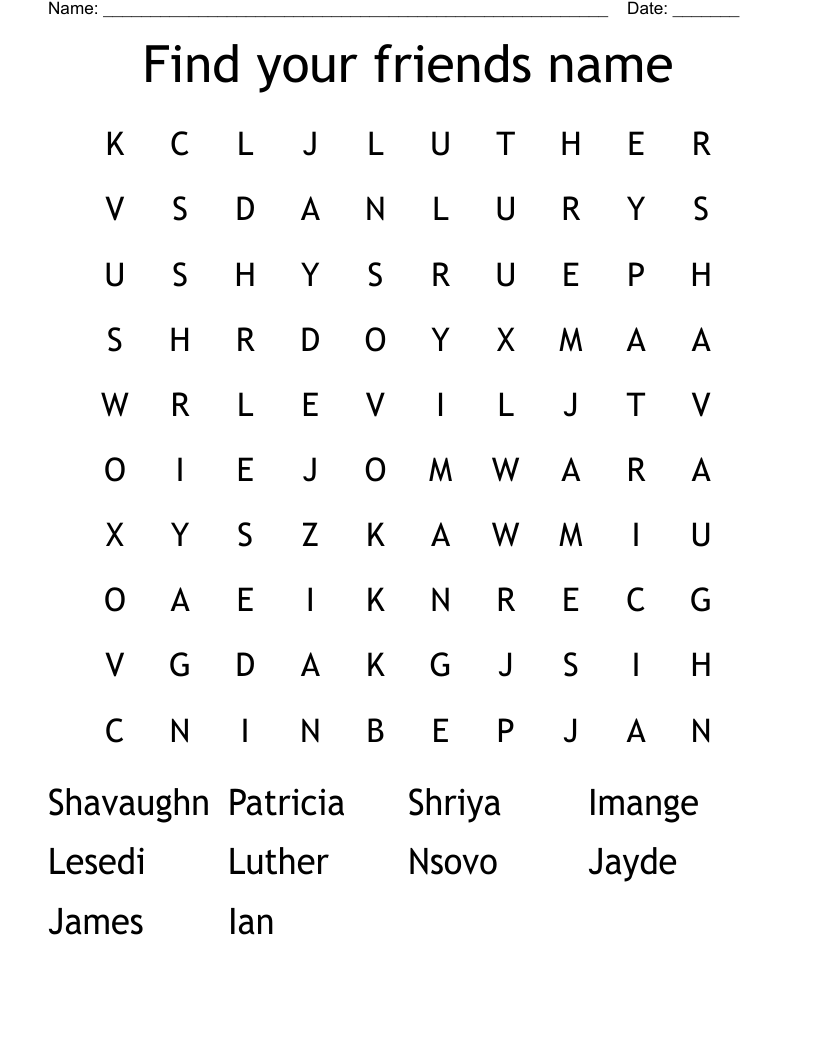 Find your friends name Word Search - WordMint