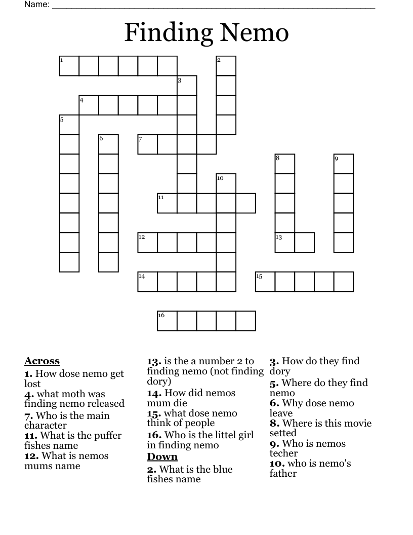 Finding Nemo Word Search WordMint