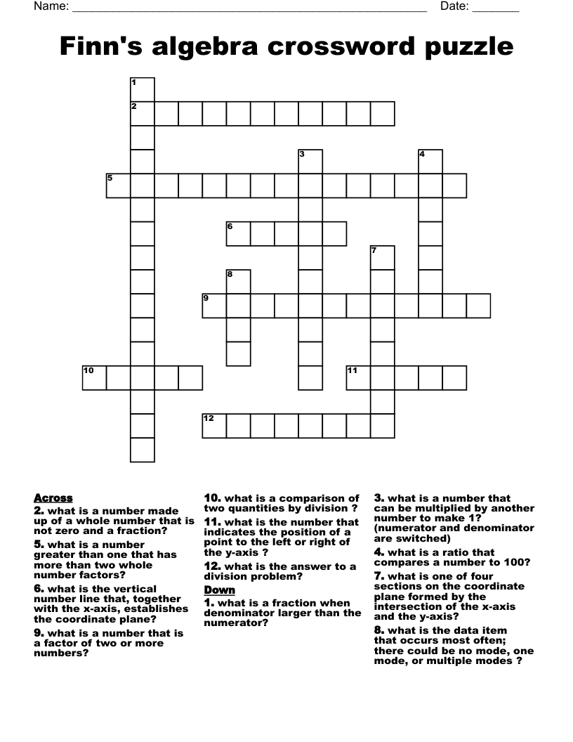 Finn's algebra crossword puzzle - WordMint