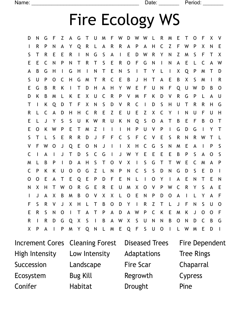 Fire Ecology WS Word Search - WordMint