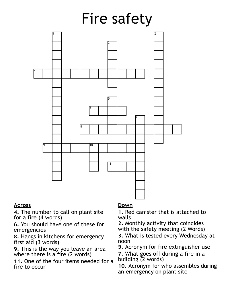 Fire safety Crossword - WordMint