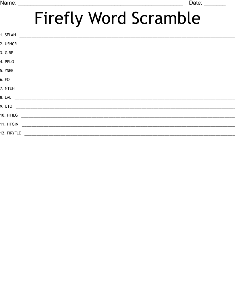Firefly Word Scramble - WordMint
