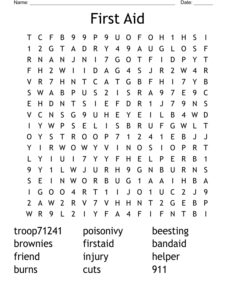 First Aid Word Search - WordMint