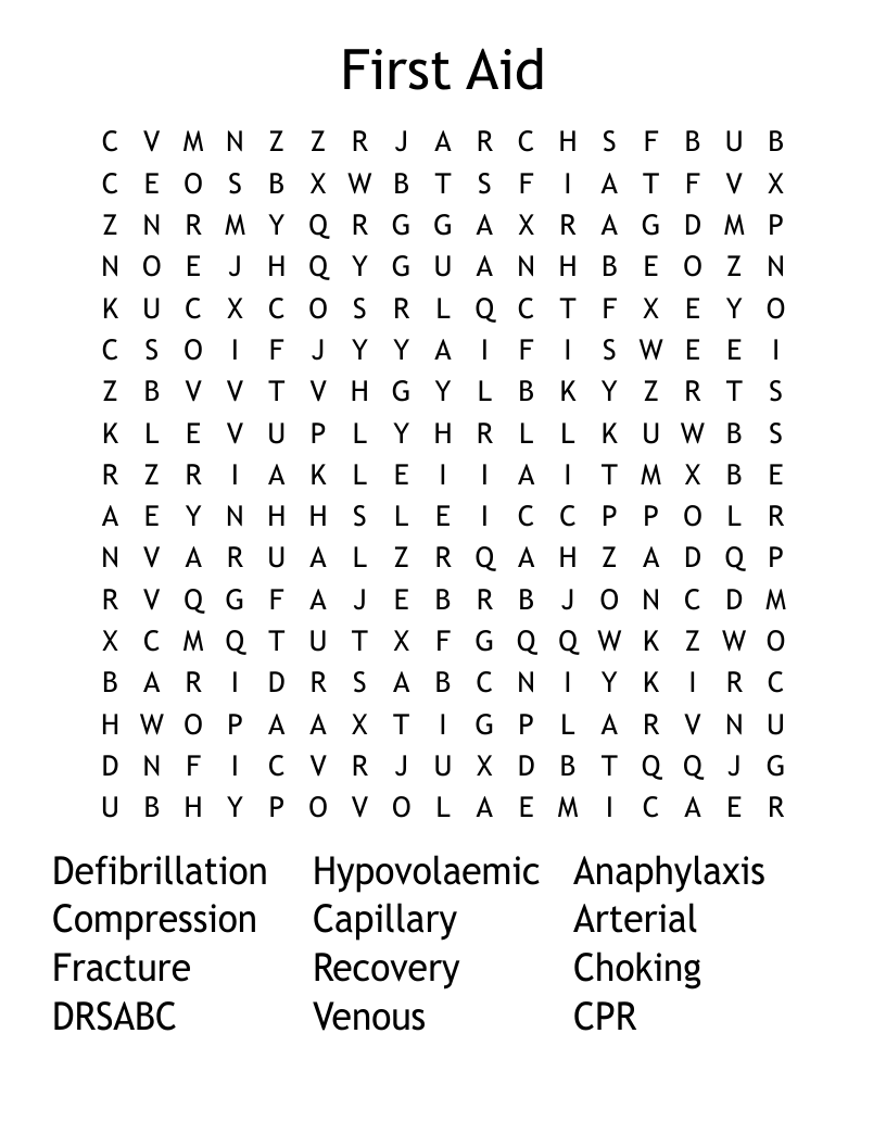 First Aid Word Search - WordMint