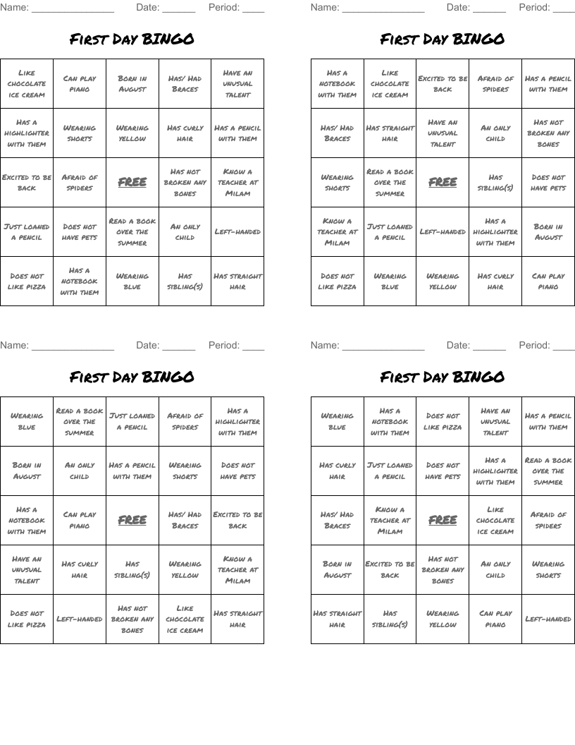 First Day BINGO - WordMint