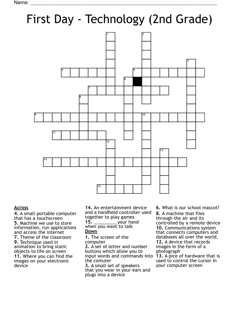 First Day - Technology (2nd Grade) Crossword - WordMint