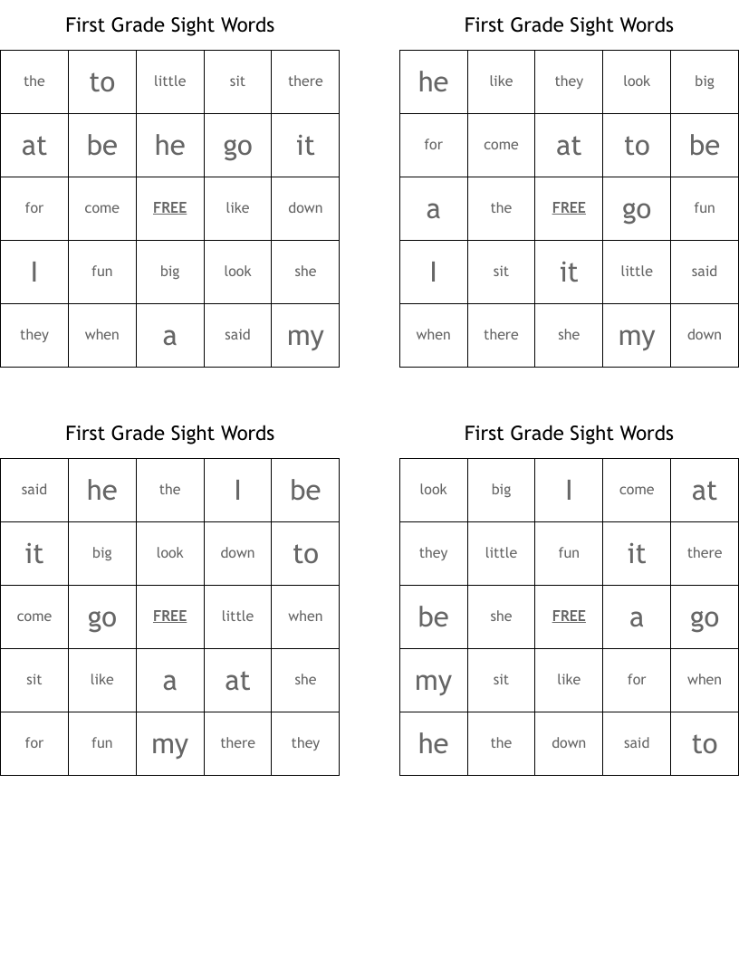First Grade Sight Words Bingo Cards - WordMint