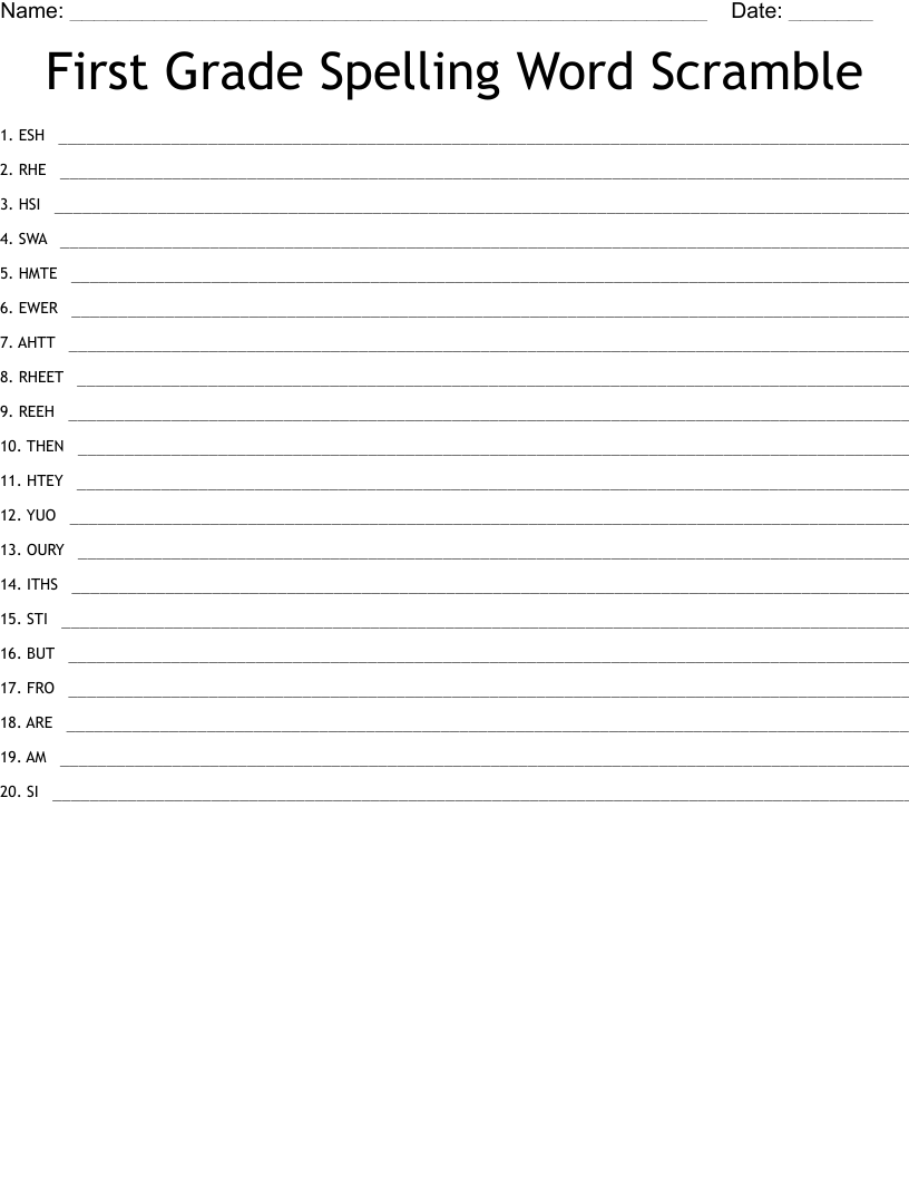 First Grade Spelling Word Scramble - WordMint