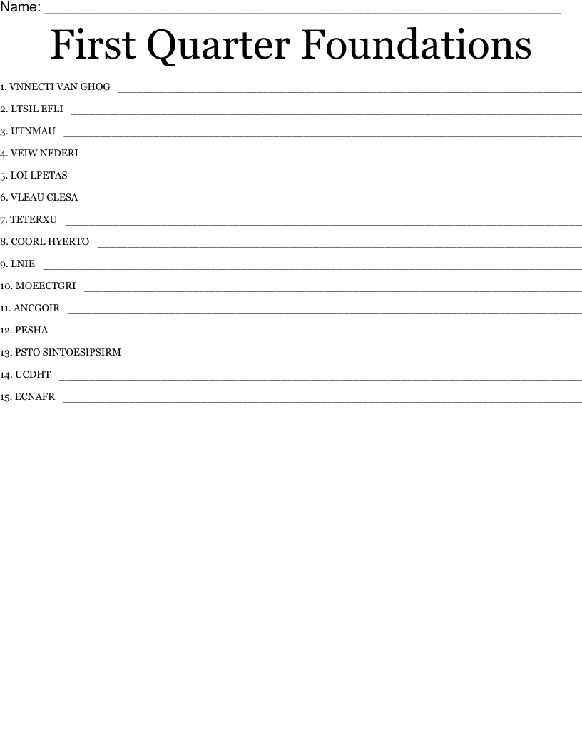 First Quarter Foundations Word Scramble - WordMint