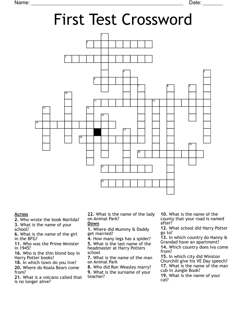 First Test Crossword - WordMint