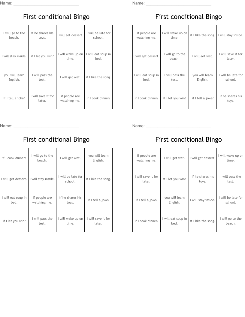 First conditional Bingo - WordMint